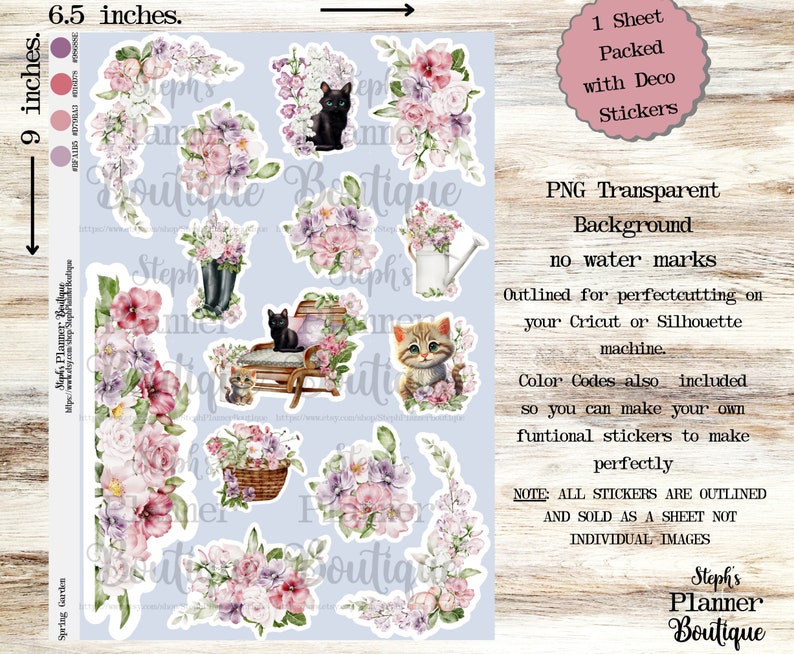 Spring Garden, Watercolor Printable Planner Stickers, Cats, Planner ...