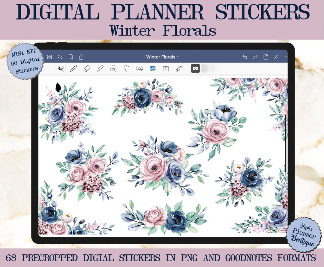 DIGITAL Winter Florals Digital Planner Sticker Kit Flower - Etsy