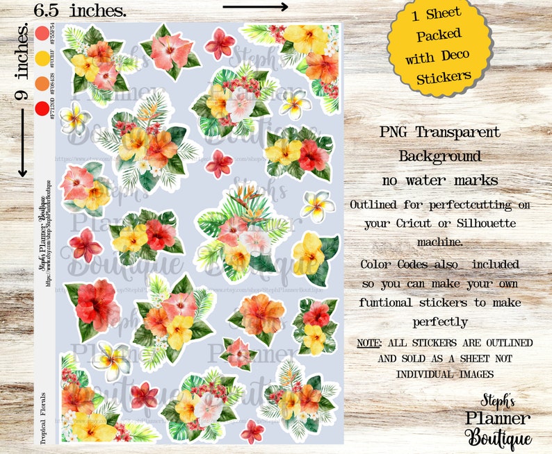 Tropical Floral Printable Planner Stickers Kit, Hibiscus Printable ...