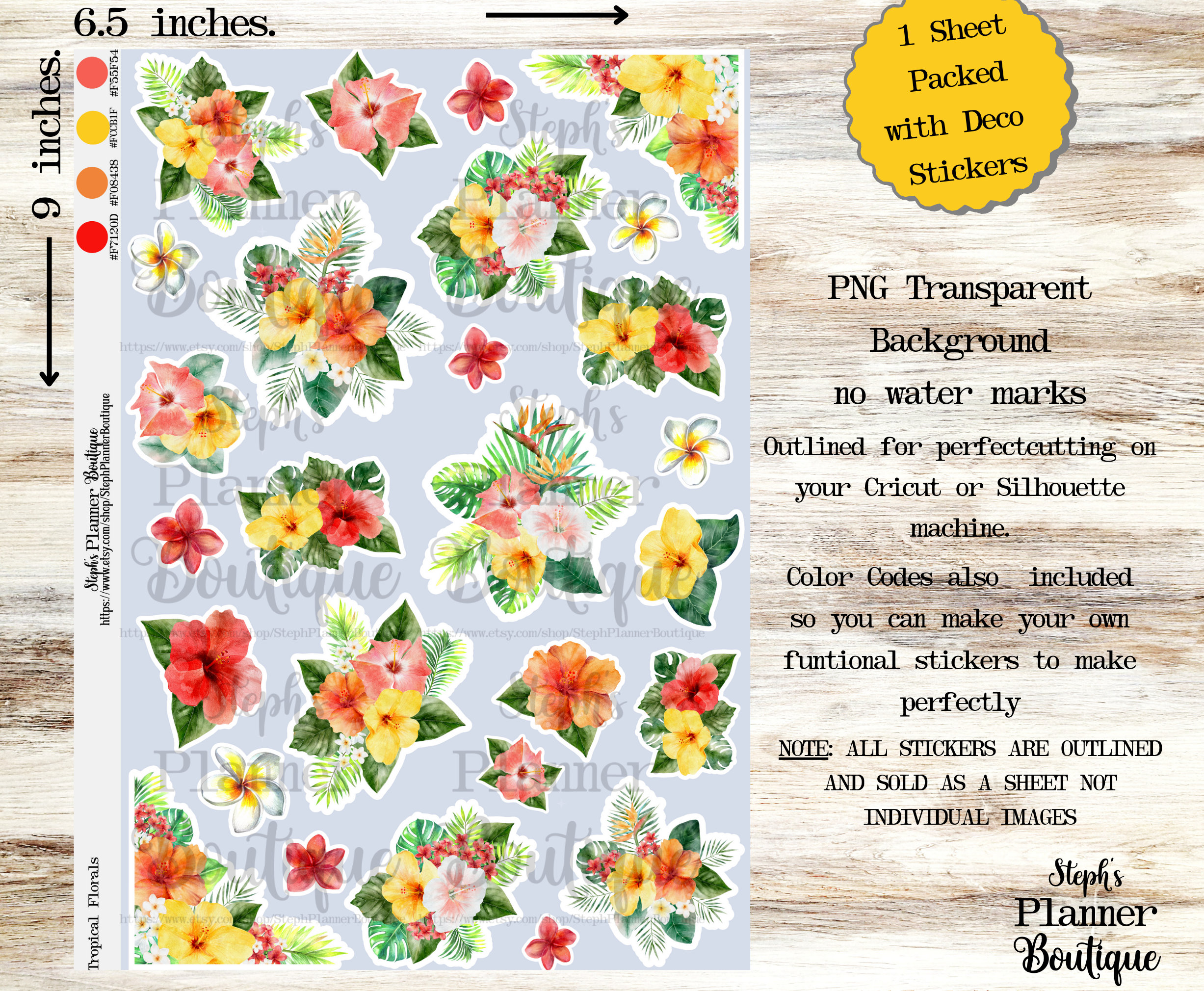 Tropical Floral Printable Planner Stickers Kit, Hibiscus Printable ...