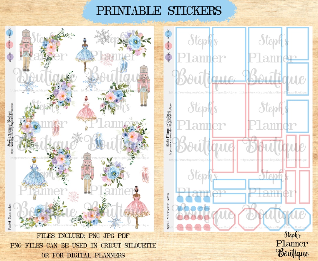 Pastel Nutcracker Printable Planner Sticker Kit, Pastel Christmas Printable Planner Sticker ...