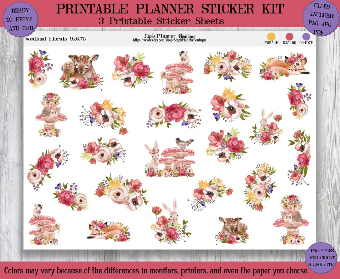 Printable Woodland Florals Planner Stickers, Mushrooms, Flowers ...