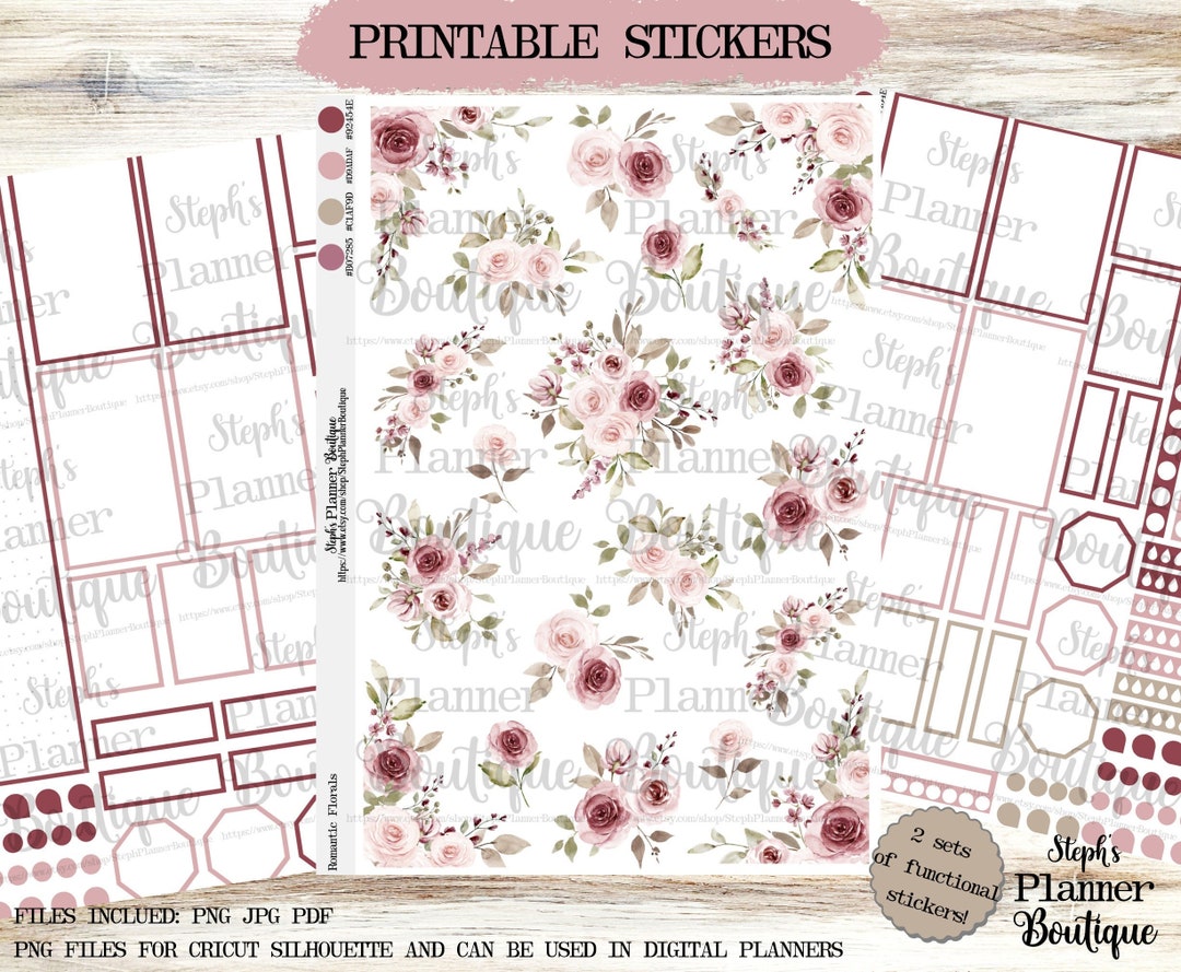 Romantic Florals, Valentine Stickers, Printable Floral Planner Stickers ...