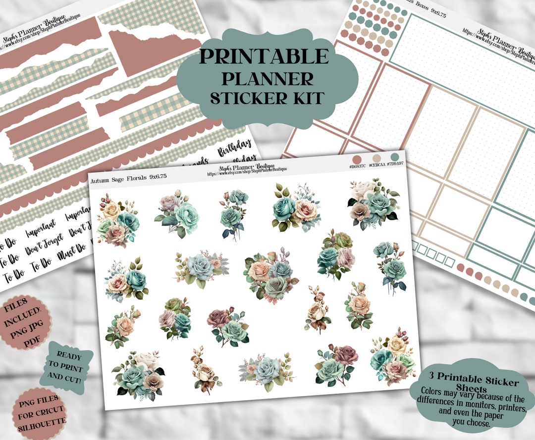 St Patrick's Sage Florals, Fall Printable Planner Sticker Kit, Pastel ...