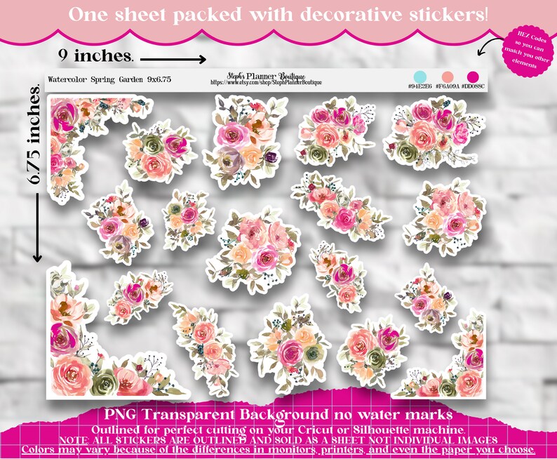 Printable Watercolor Spring Garden Planner Stickers, Pink Floral Deco ...