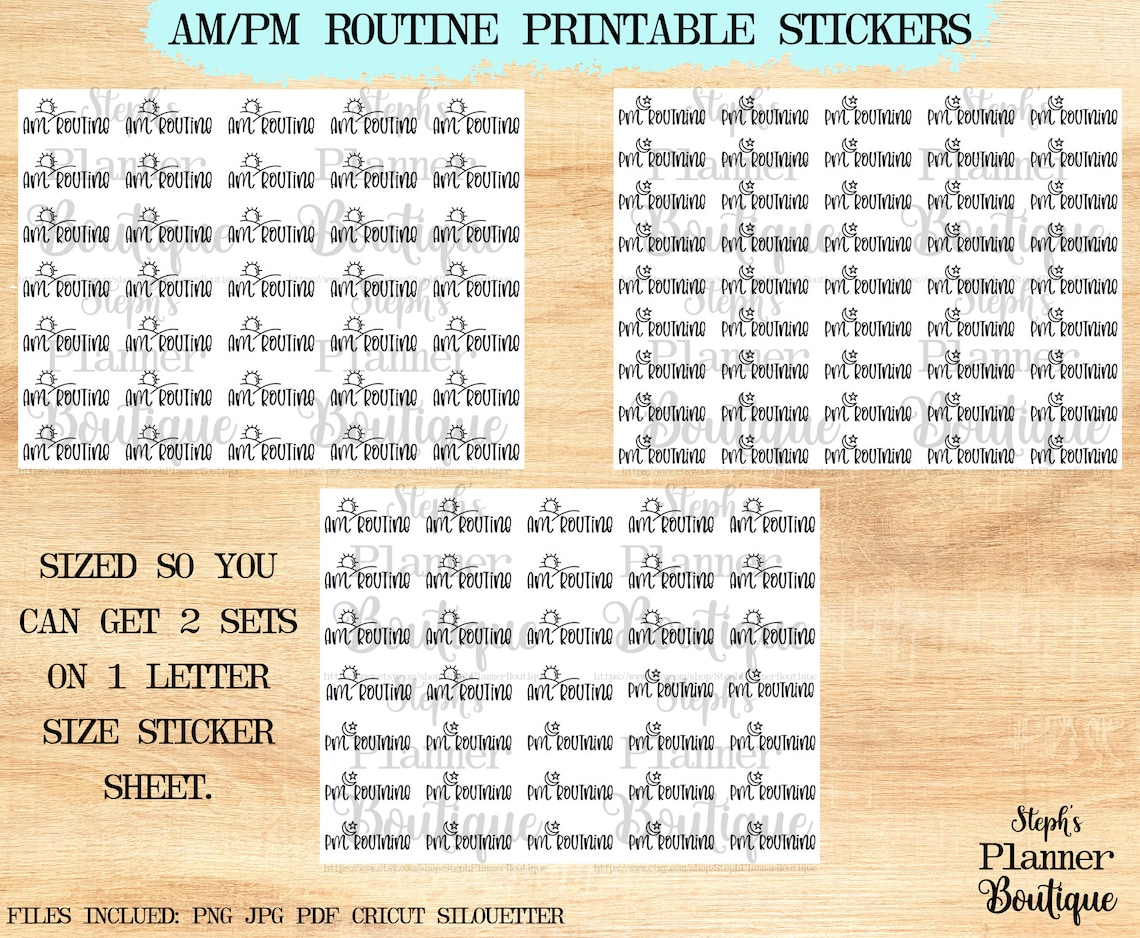 Printable AM PM Routine Planner Sticker, Printable Functional Word ...