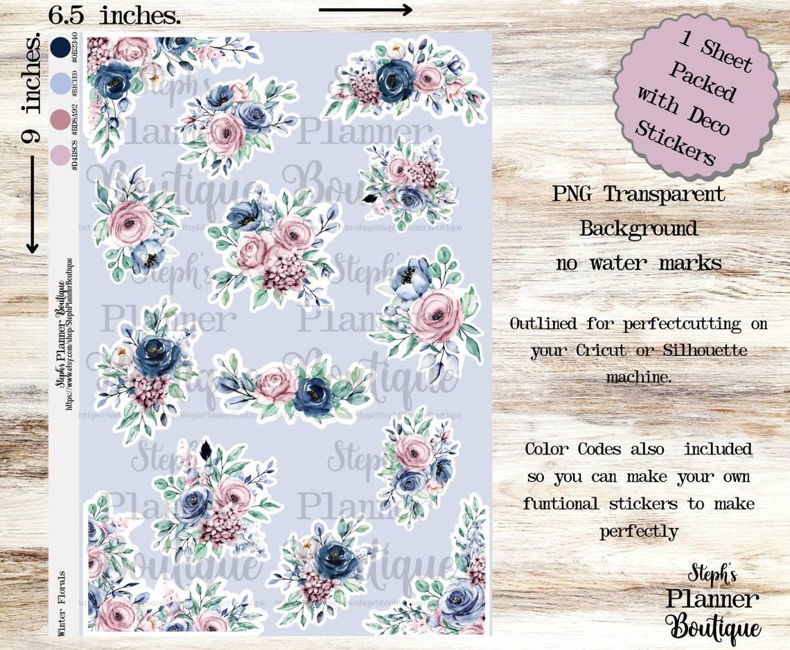 Winter Floral Printable Planner Sticker Kit Flower Planner - Etsy
