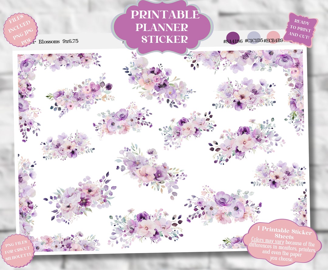 Printable Lavender Blossoms Planner Stickers, Floral Deco Stickers ...