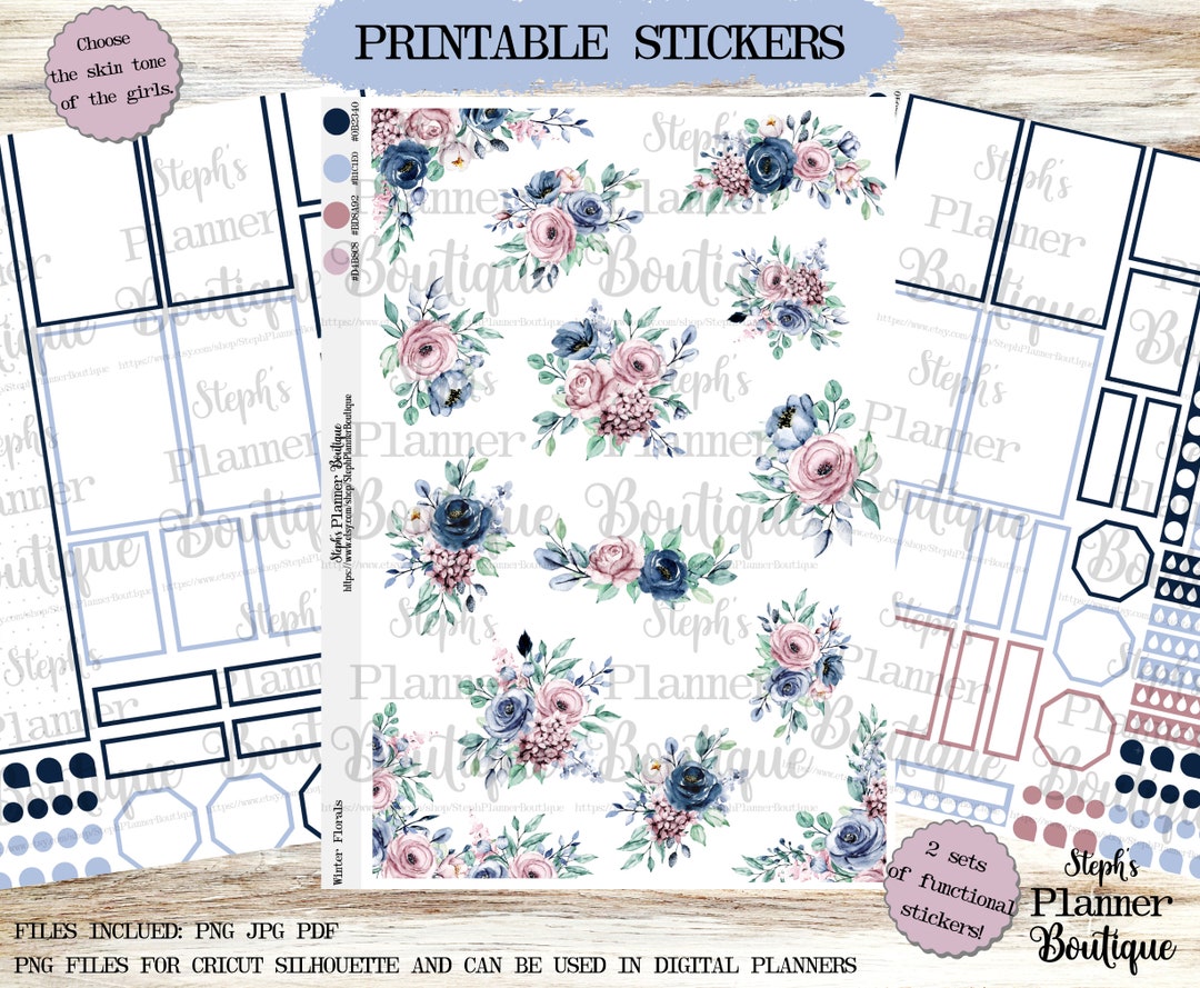 Winter Floral Printable Planner Sticker Kit, Flower Planner Sticker ...