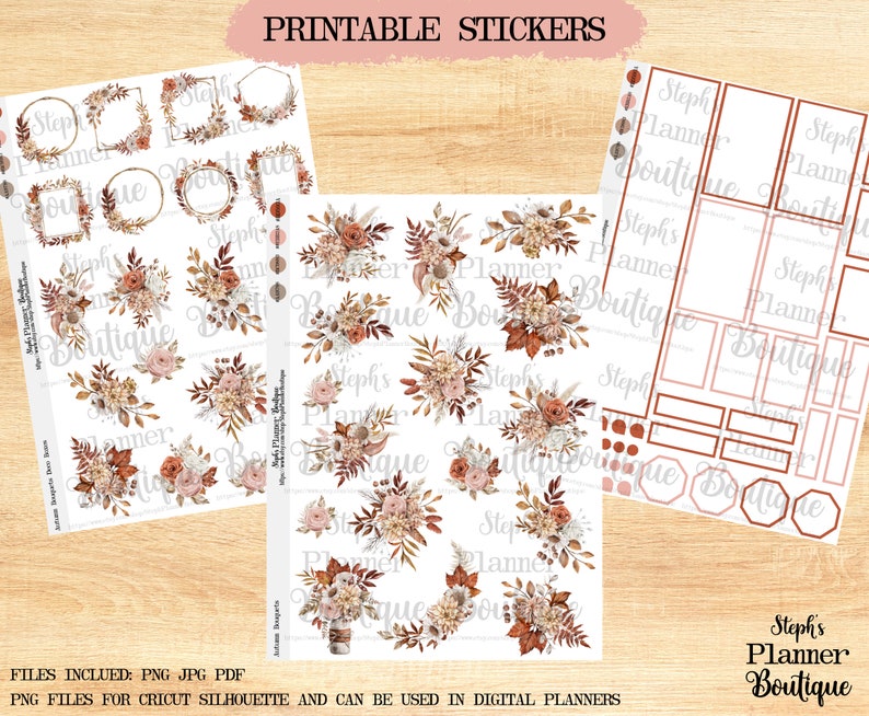 Autumn Bouquets Planner, Floral Autumn Printable Planner Sticker Kit ...