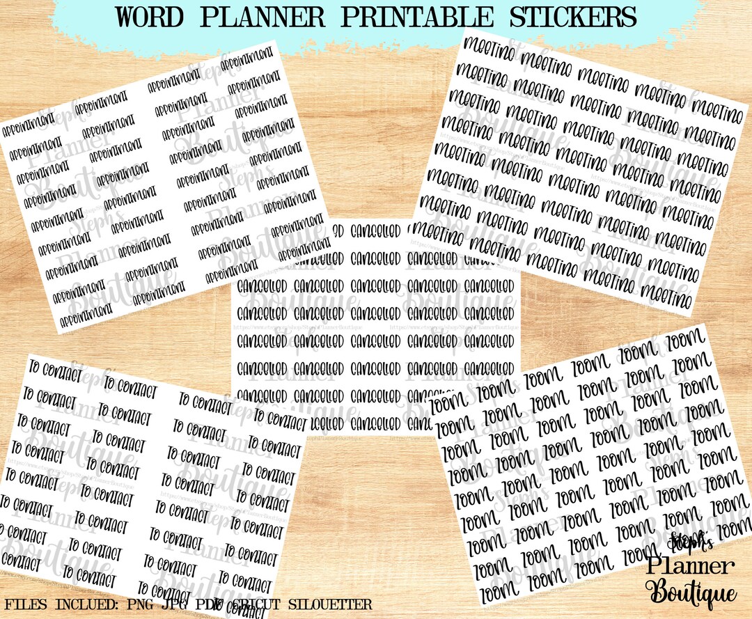 Printable Word Planner Stickers: Appointment, Meeting, Zoom (PDF, PNG ...