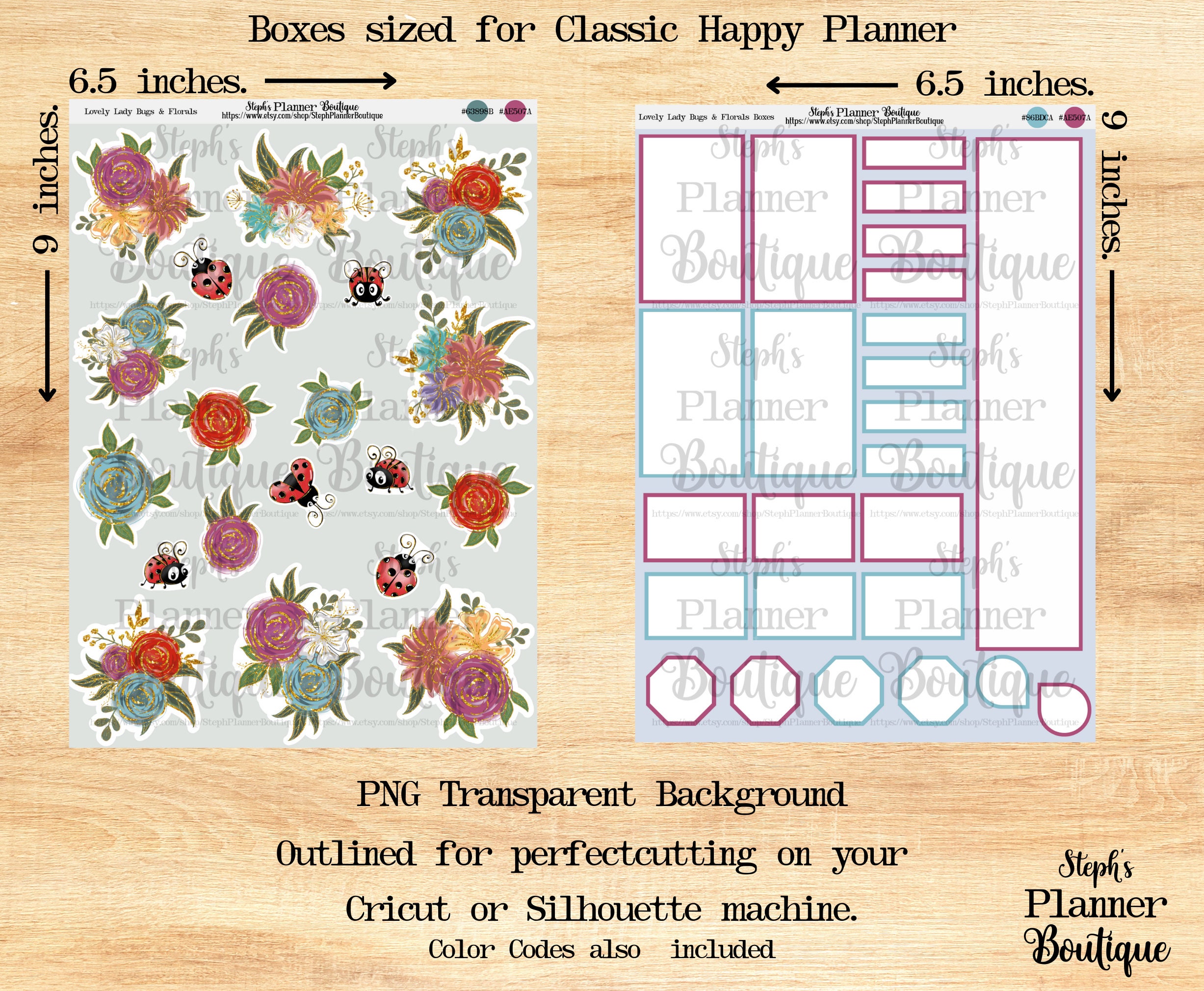 Lovely Lady Bugs & Florals Printable and Digital Stickers, Flower ...