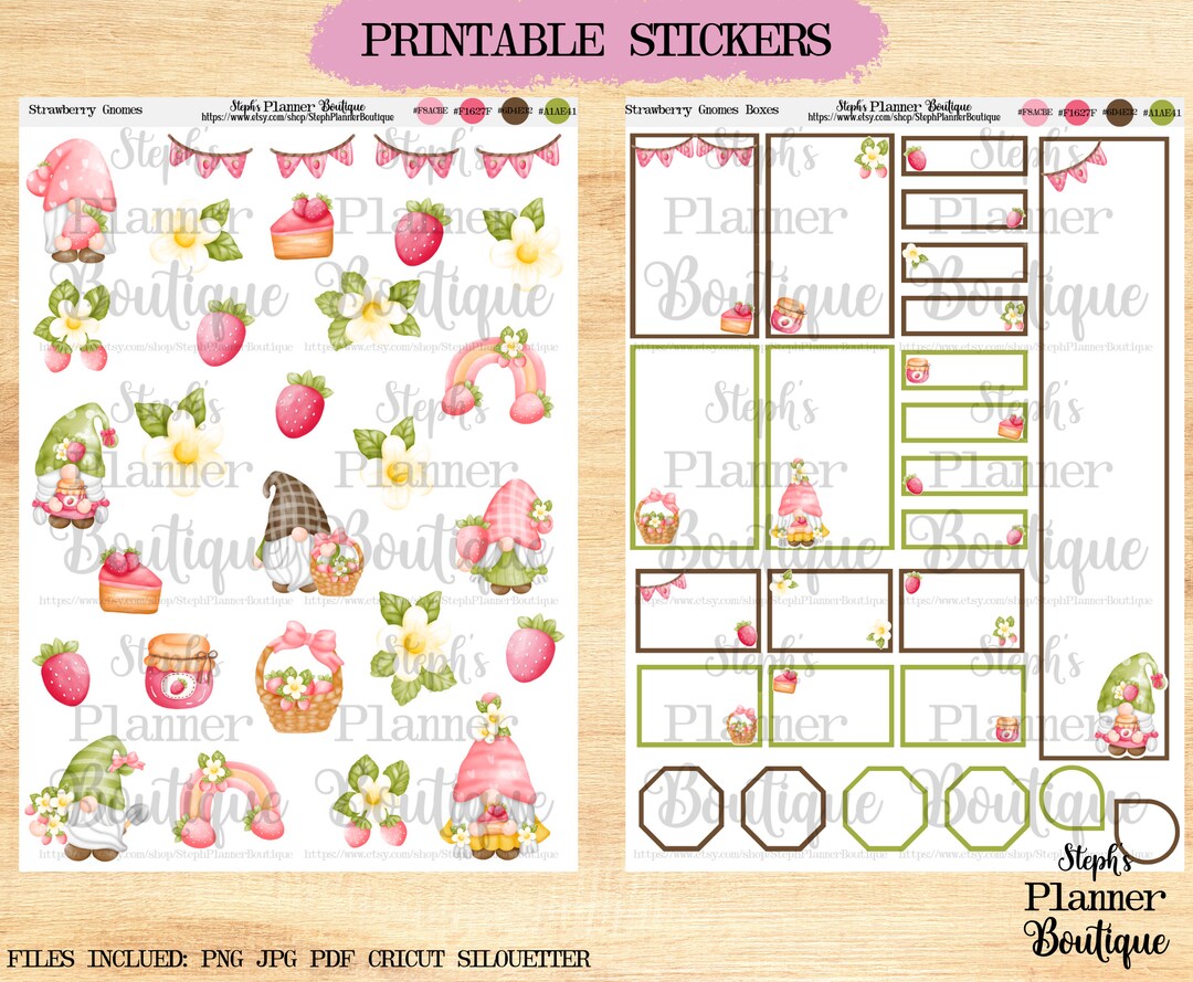 Strawberry Gnomes Printable Planner Stickers, Digital Planner Stickers ...