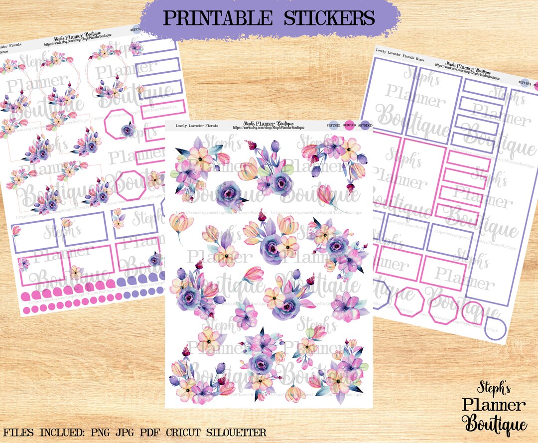 Lovely Lavender Florals, Watercolor Printable Planner Stickers, Digital ...