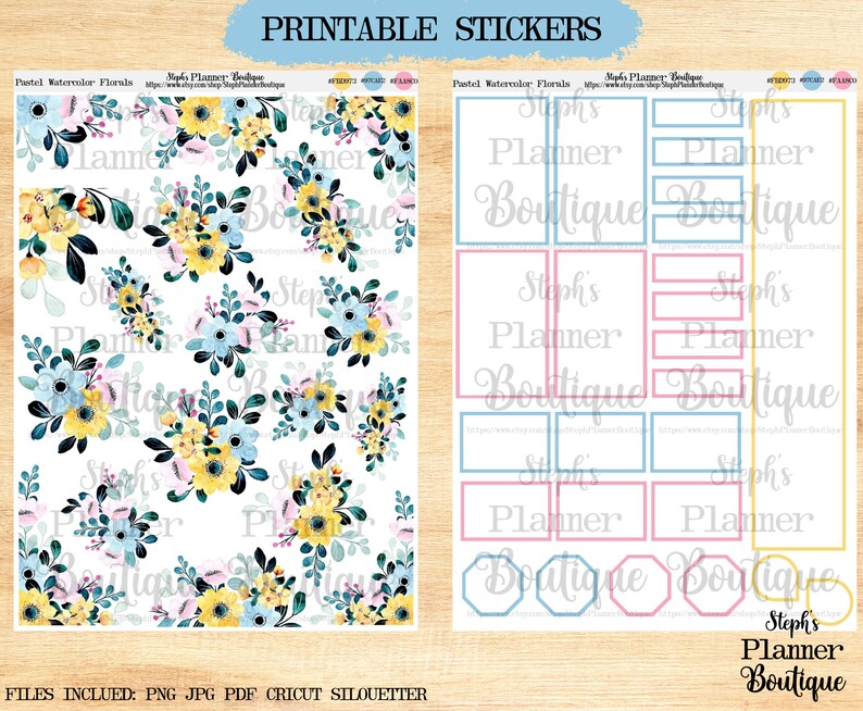 Pastel Watercolor Floral Printable Planner Stickers Digital - Etsy