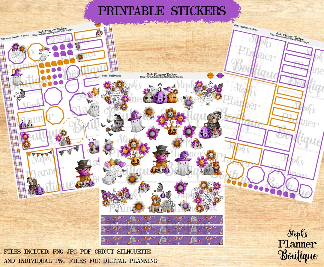 Cute Halloween Printable Planner Stickers, Planner Printable, Digital ...