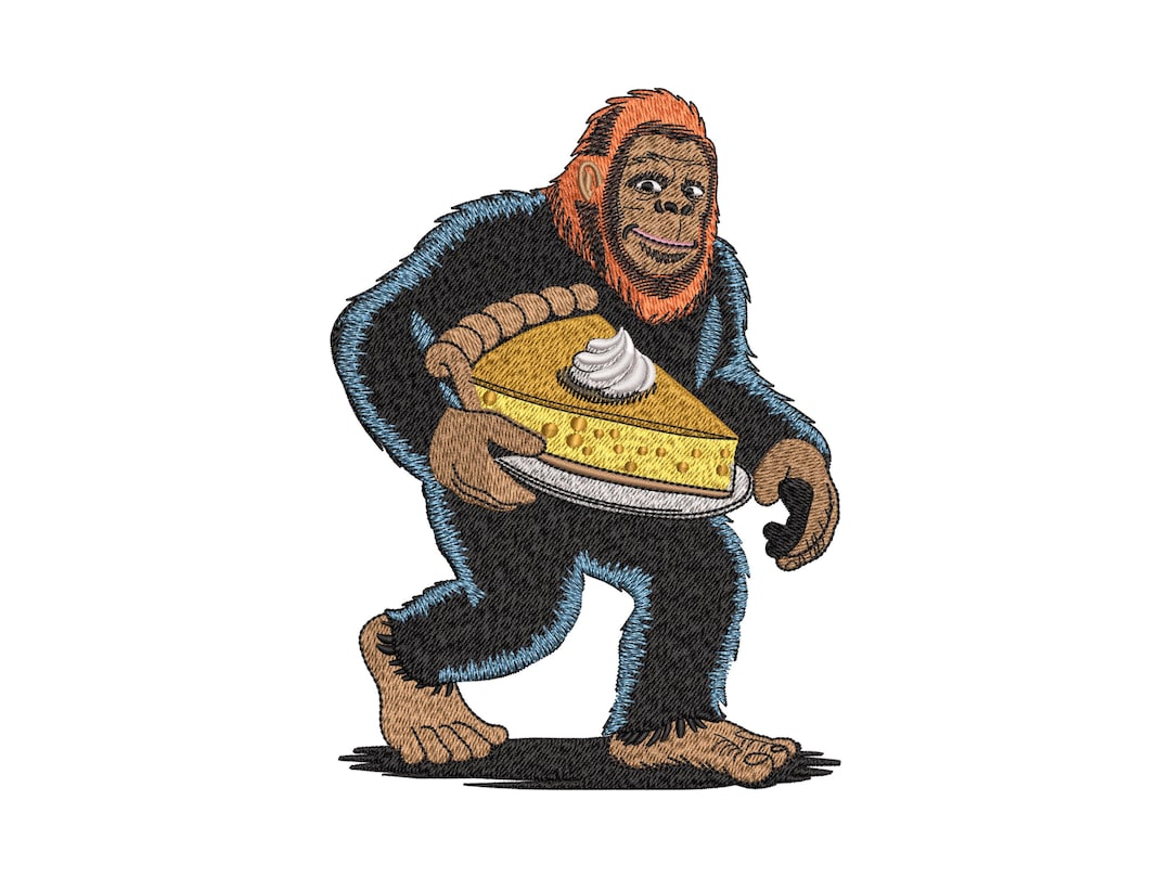 Bigfoot With Pie Machine Embroidery Design - Funny Sasquatch Stitch ...