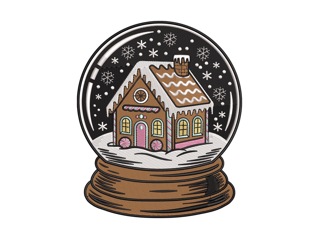 Gingerbread House Snow Globe Embroidery Design, Christmas Holiday (PES ...