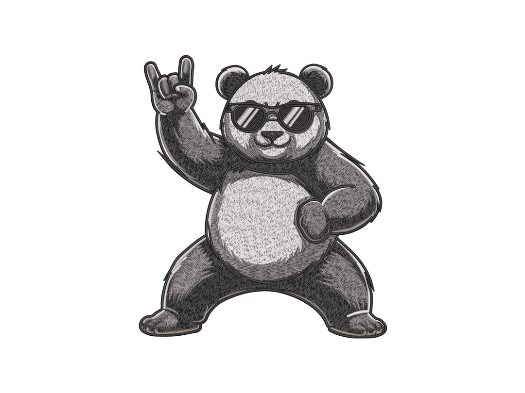 Rock on Panda Funny Animal Embroidery Design, Cool Bear Sunglasses ...