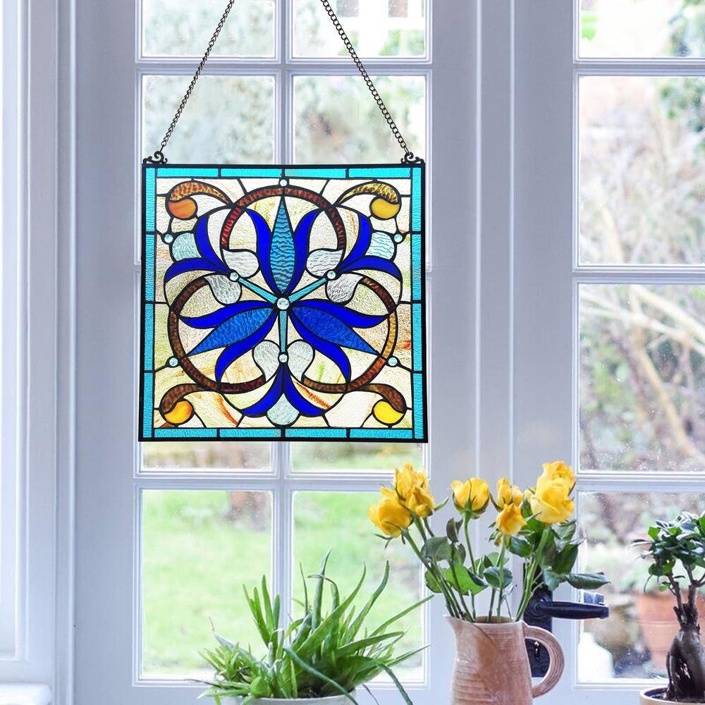 BELL-FLOWER Victorian-style Black Finish Stained Glass Window Panel 16 ...