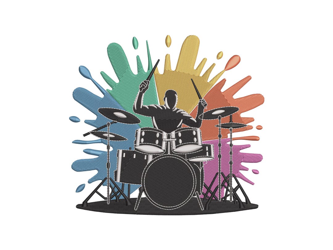 Rock Drummer Splash Art Embroidery Design, Music Drum Set Machine ...
