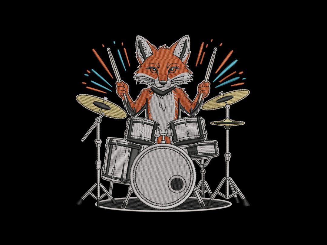 Rock Star Fox Machine Embroidery Design - Cute Drummer Animal for Kids ...