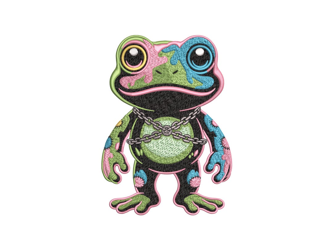Colorful Patchwork Frog Embroidery Design – Edgy Toad With Chains ...