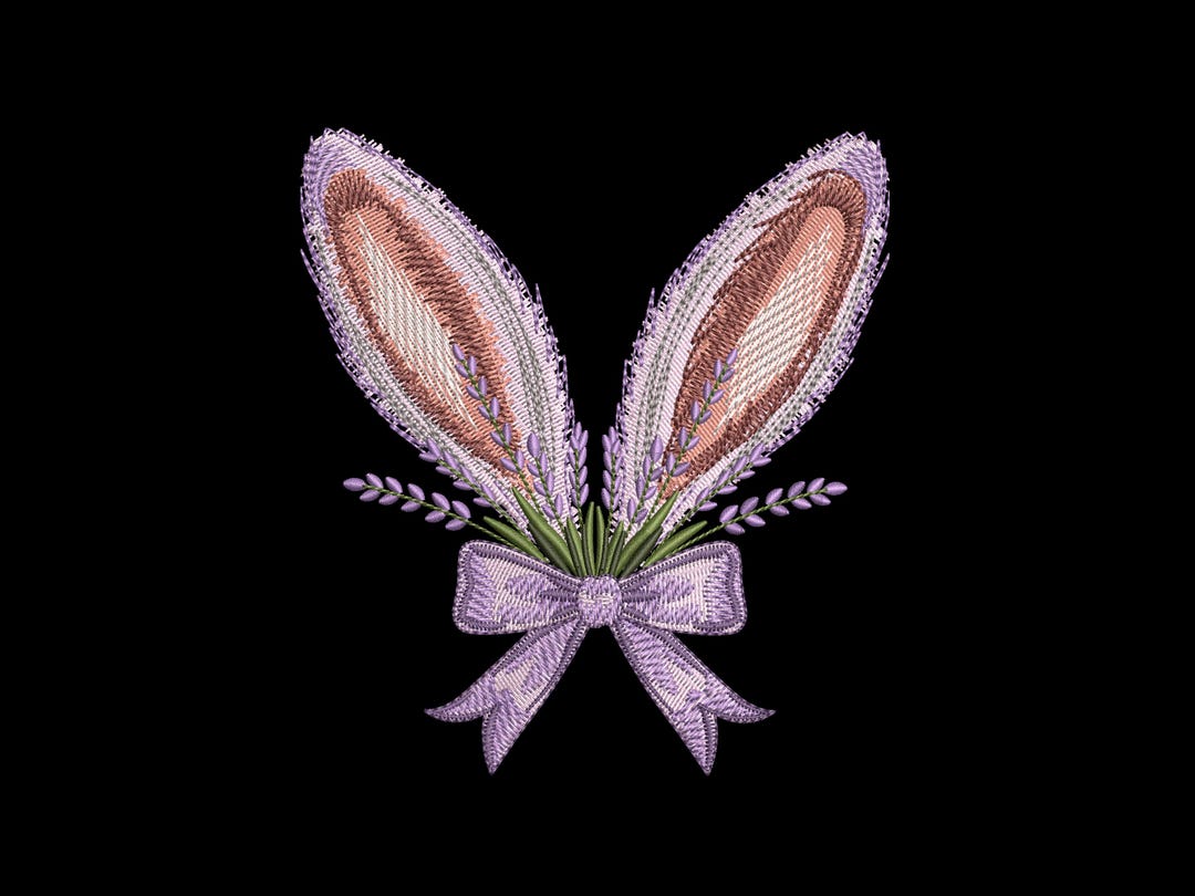 Bunny Ear Bow Lavender Embroidery Design, Rabbit Floral Spring Machine ...