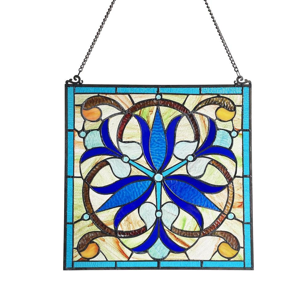 BELL-FLOWER Victorian-style Black Finish Stained Glass Window Panel 16 ...