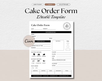 Cake Order Form Editable and Printable Small Business Order Form ...