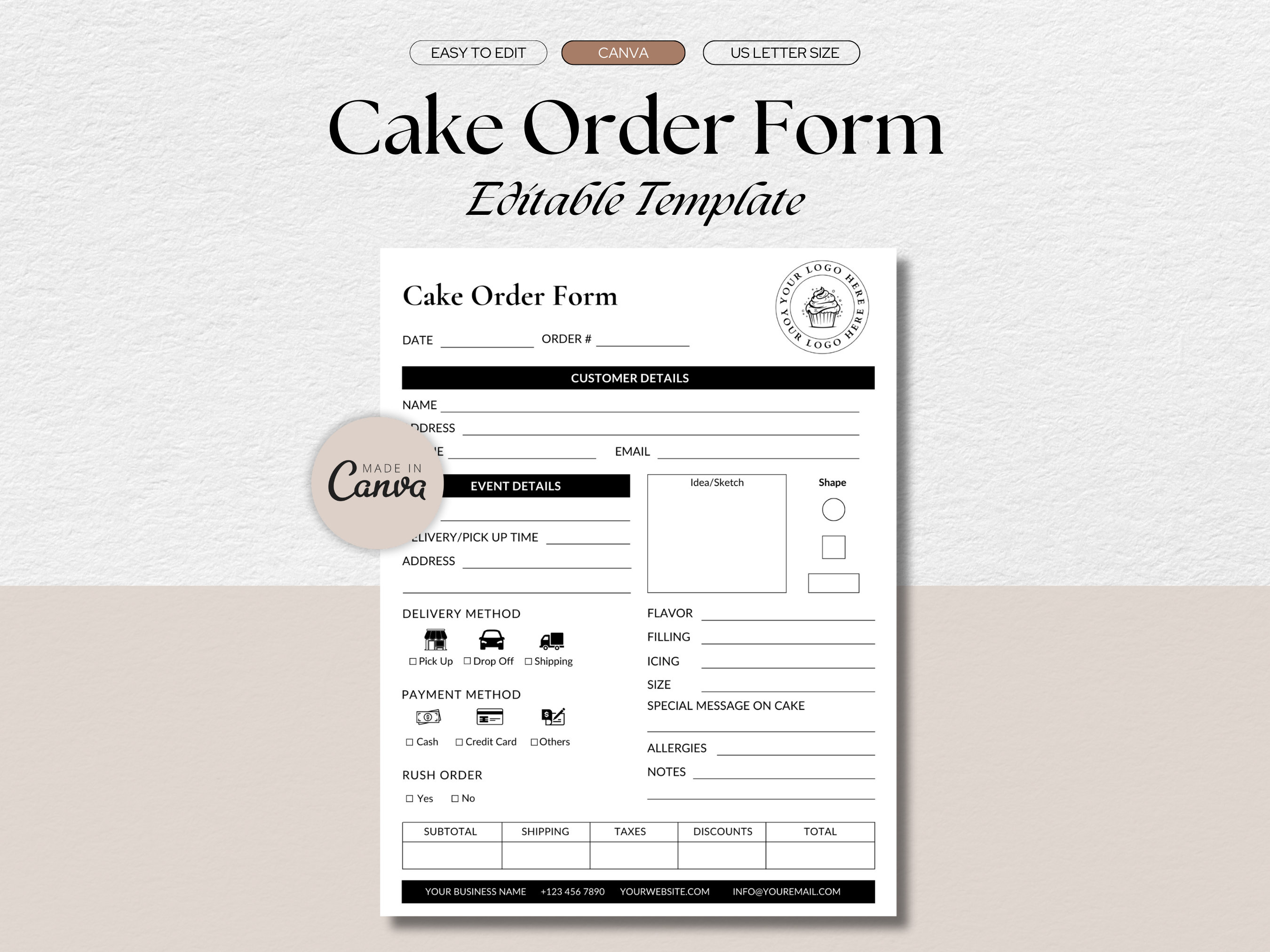 Editable Cake Order Form Printable Small Business Order Form Template ...