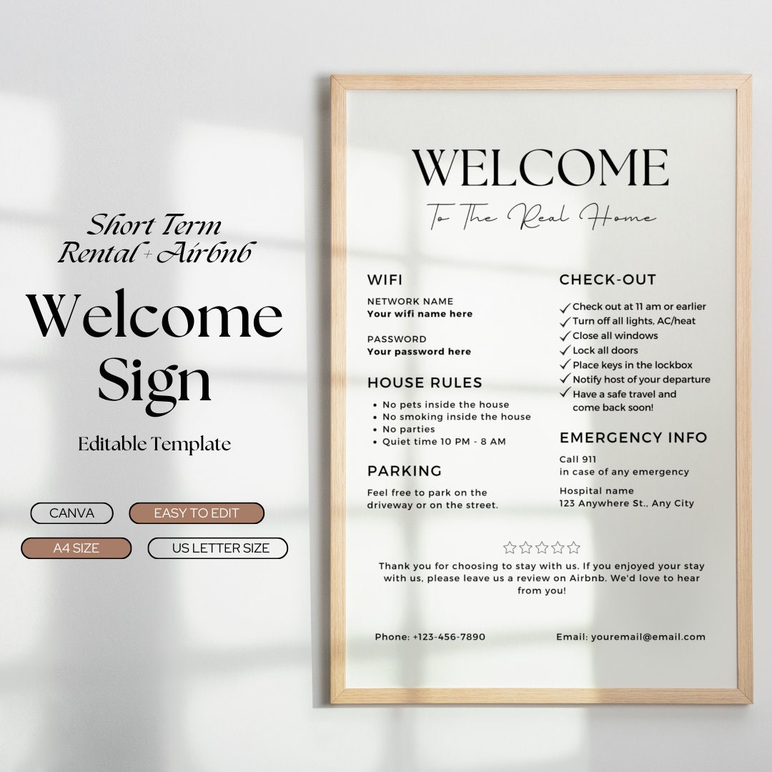 Airbnb Welcome Signs Template, Vacation Rental Printable, Guest Arrival ...