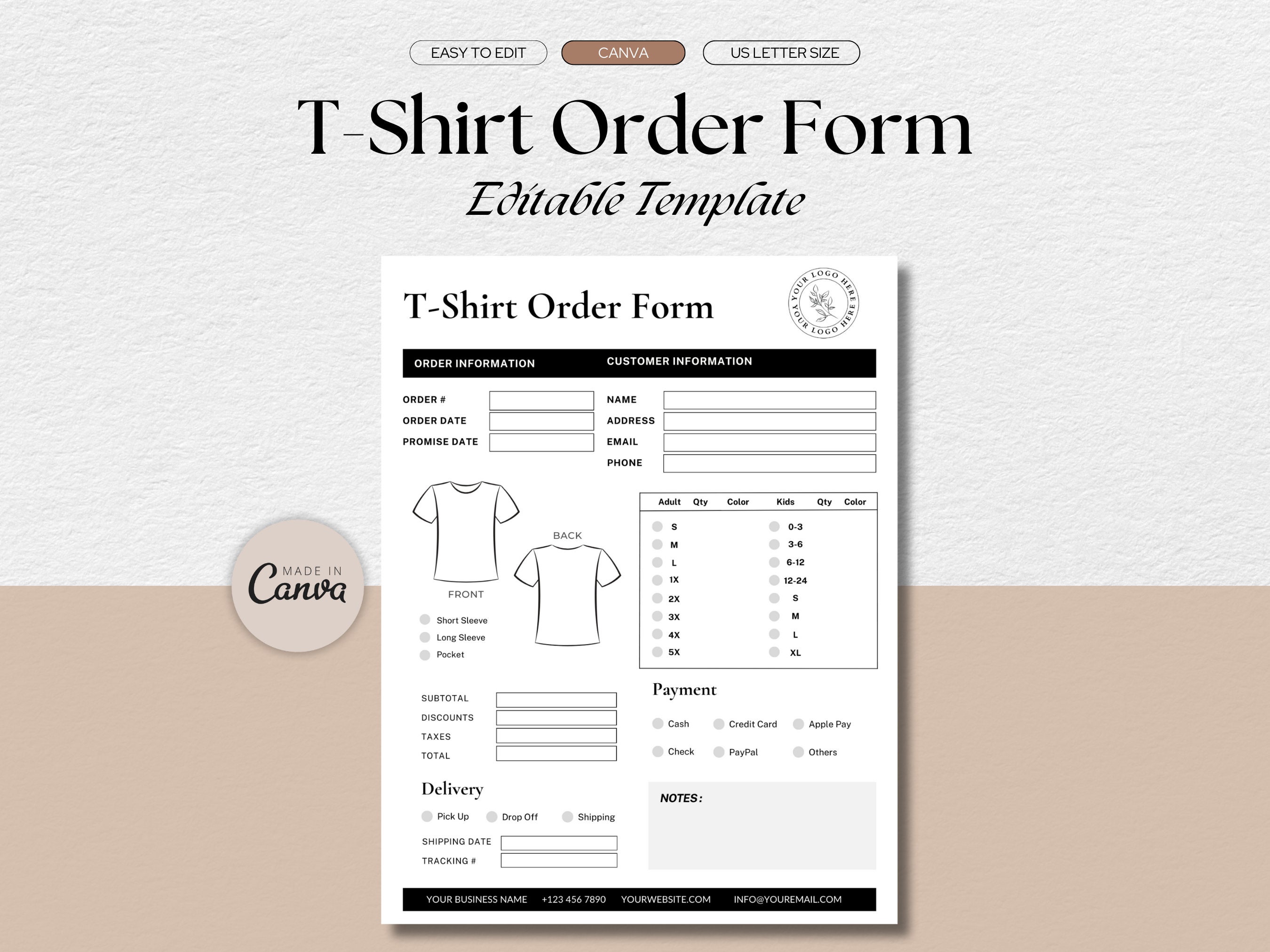 Editable Tshirt Order Form Template, Custom T-shirt Order Form ...