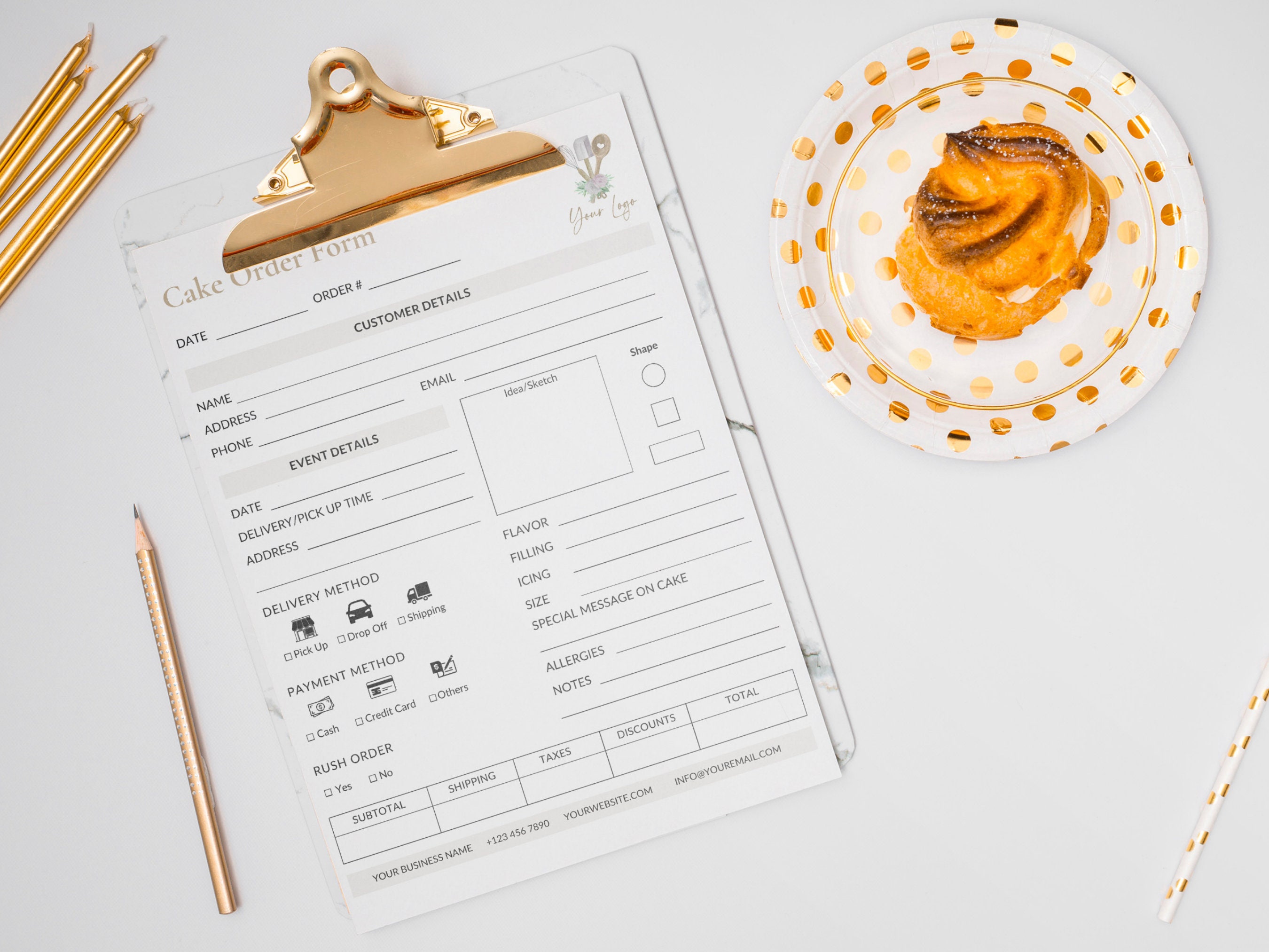 Editable Cake Order Form Template Printable Bakery Order Worksheet ...