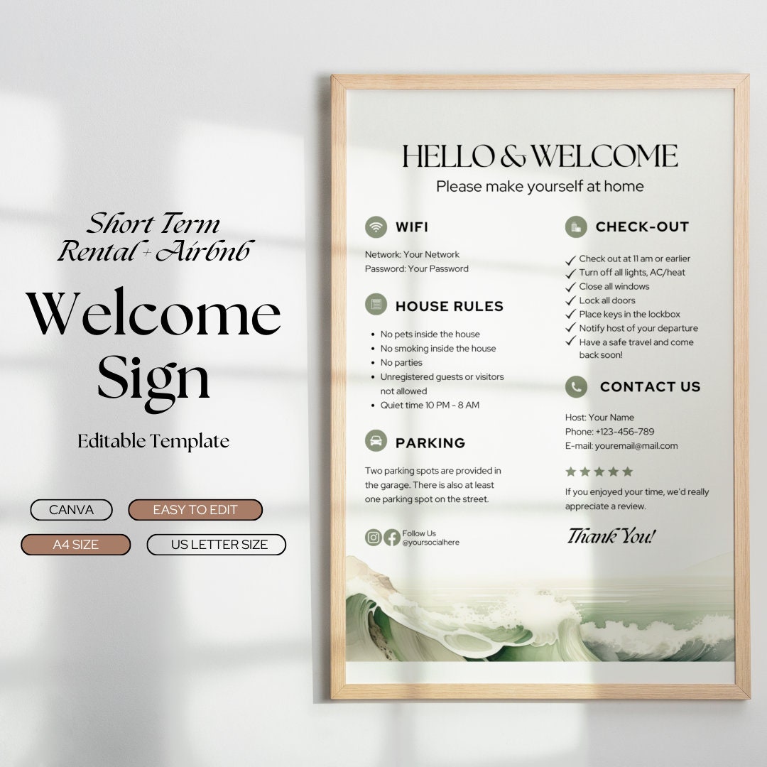 Airbnb Welcome Sign for Hosts, Aesthetic Vacation Rental Signage, Guest ...