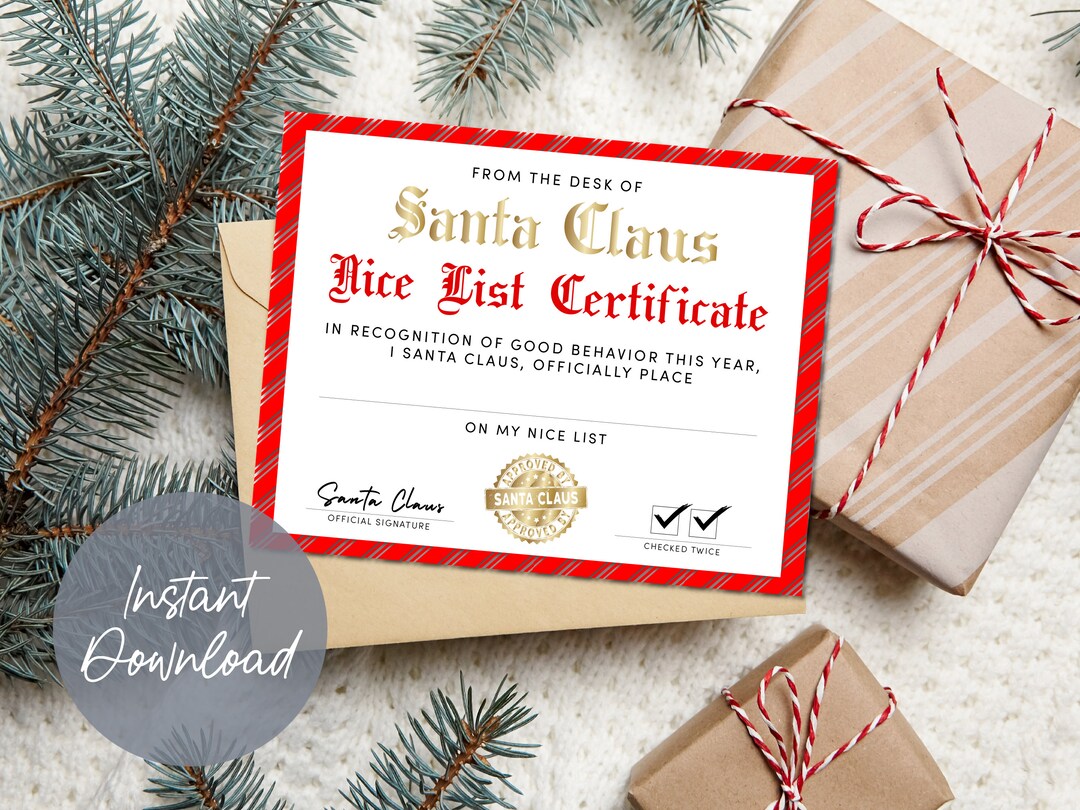 Santa Nice List Certificate | Stocking Stuffer | Christmas Voucher ...