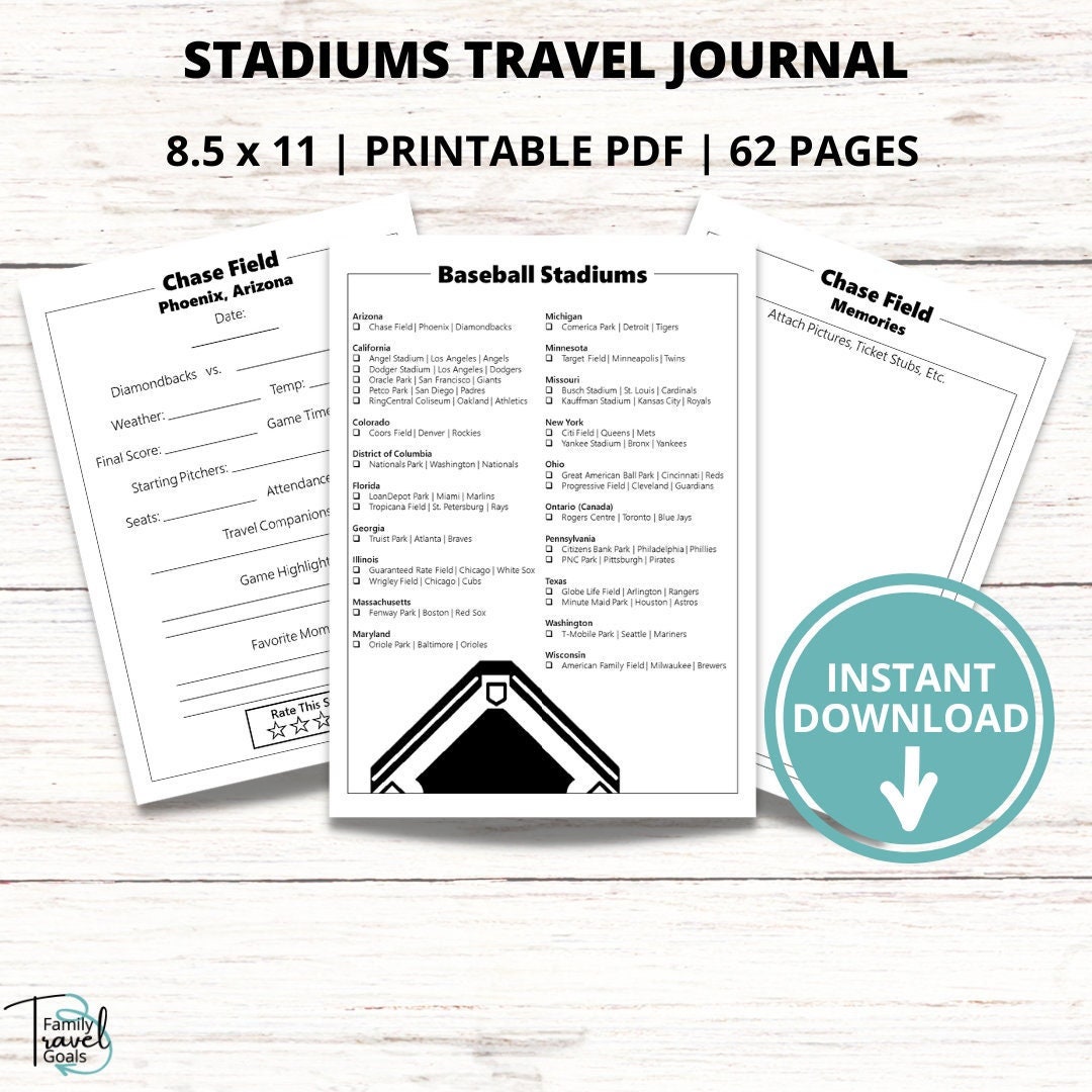 Baseball Stadium Travel Journals and Bucket List, 30 Stadiums, 2023 ...
