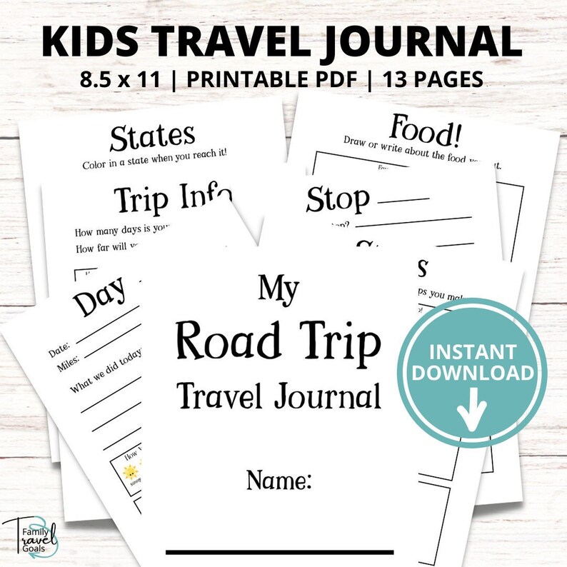 Kids Road Trip Activity, Travel Journal for Kids, Printable Family ...