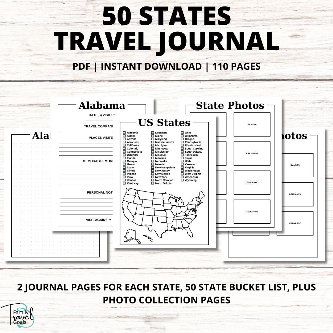 50 States Travel Journal Pages | Bucket List Printable Travel Journal ...