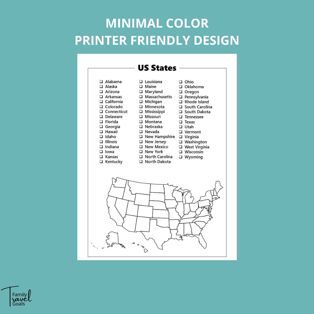 United States Bucket List Printable, USA Bucket List, 50 States ...