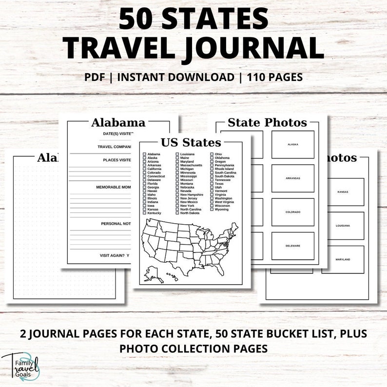 50 States Travel Journal Pages | Bucket List Printable Travel Journal ...