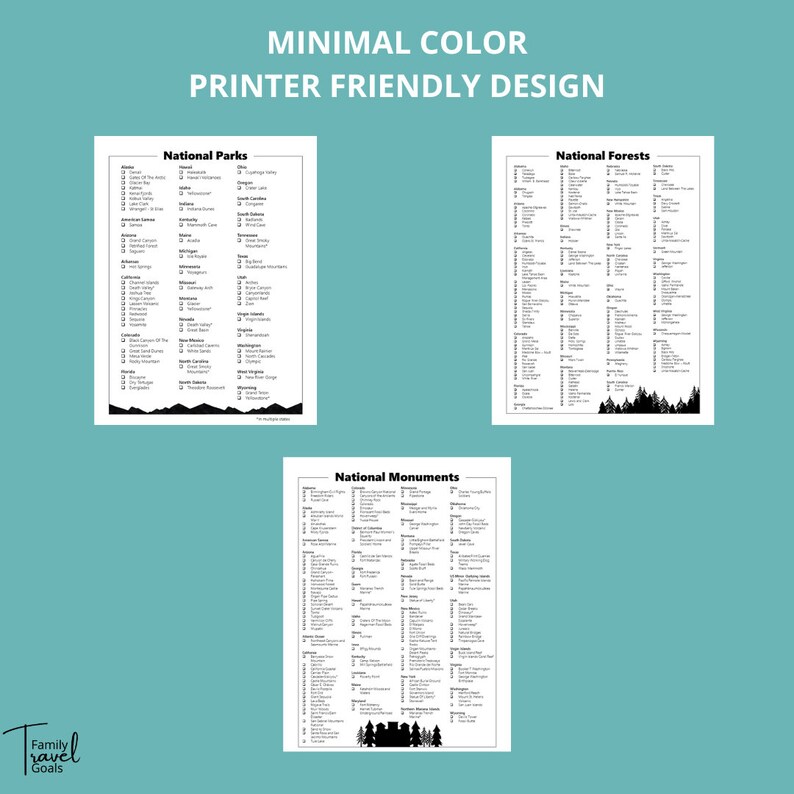 US National Checklists-updated in 2023-printable Bucket List, Parks ...