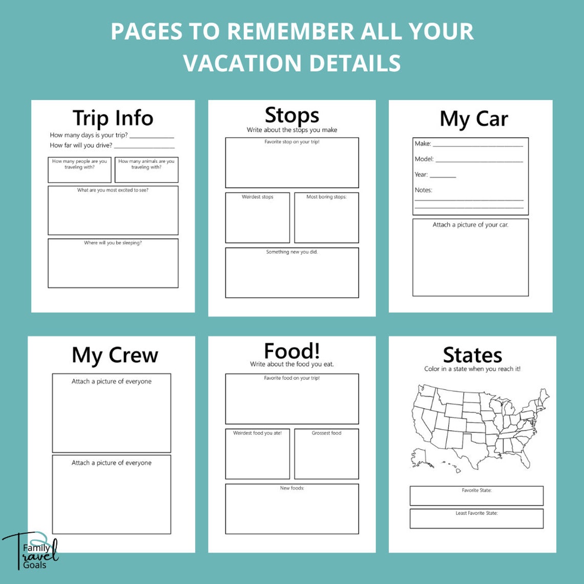 Road Trip Journal, Printable Travel Journal, Road Trip Activity, Family ...
