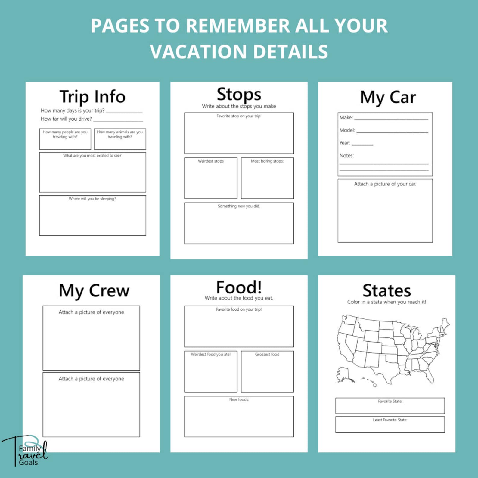 Road Trip Journal, Printable Travel Journal, Road Trip Activity, Family ...
