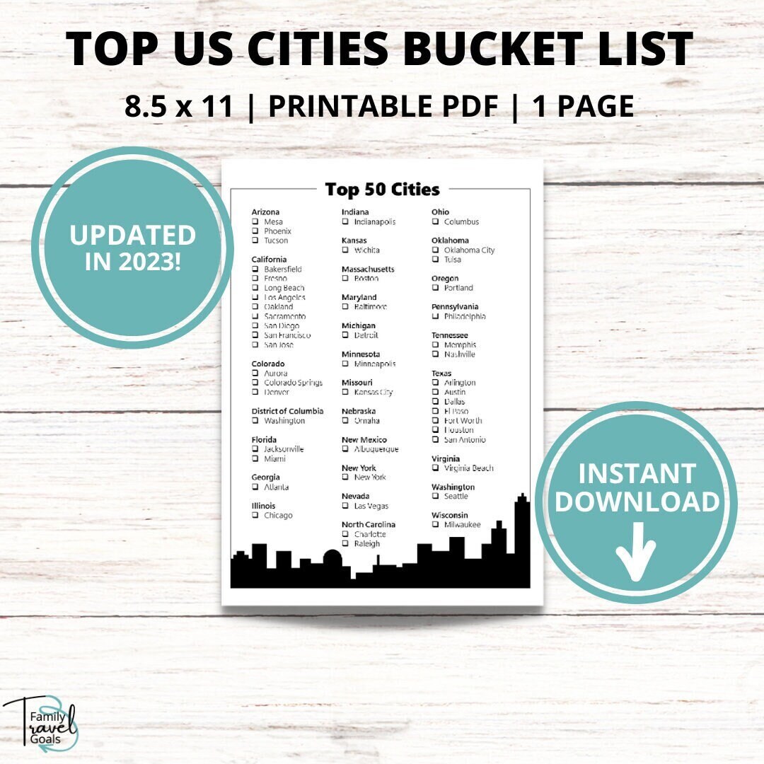 US Cities Bucket List Printable, USA Bucket List, 2023 Top Cities ...