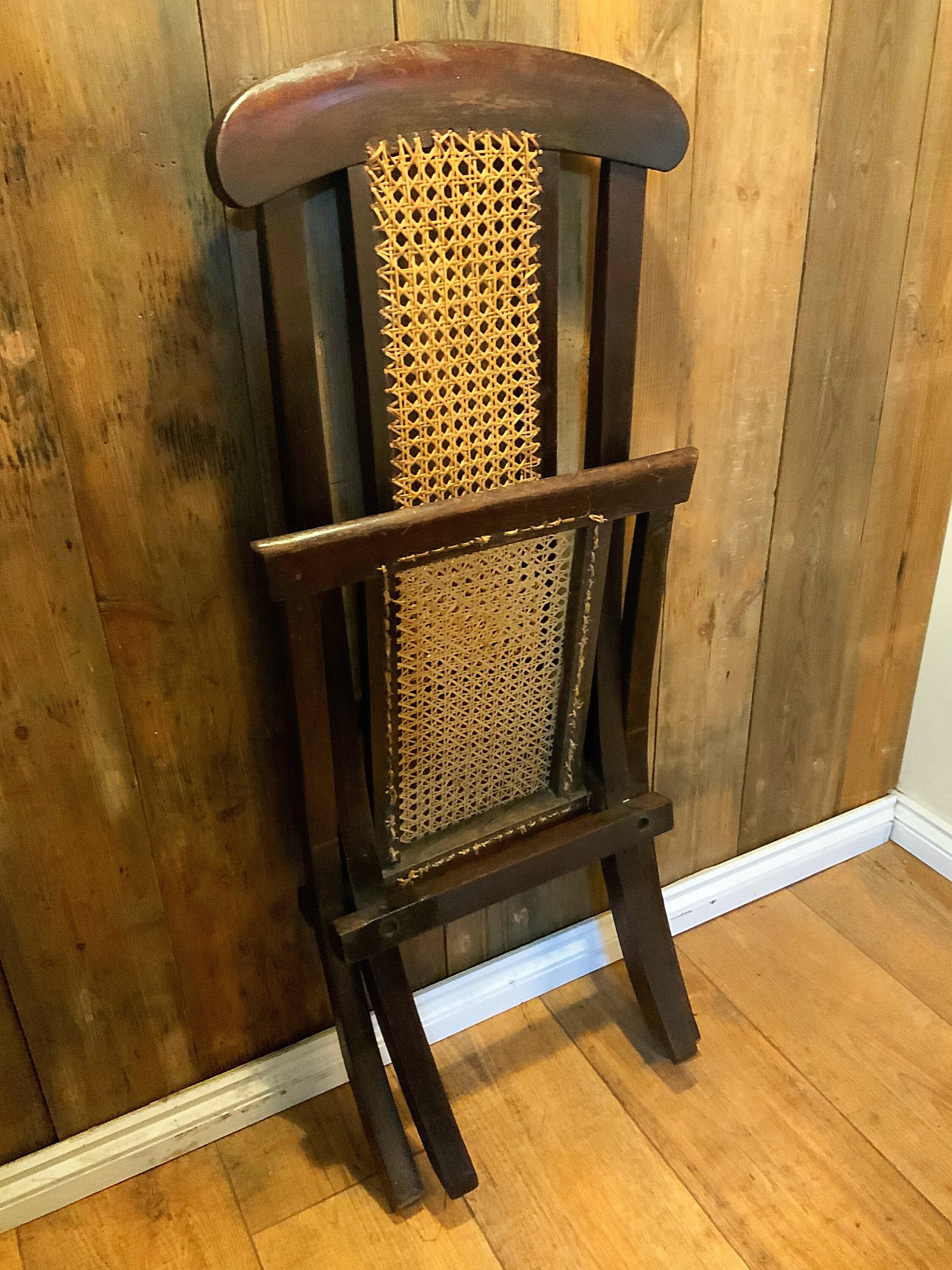 English Wood & Rattan Deck or Day Chair, Folding Chair, Chair - Etsy