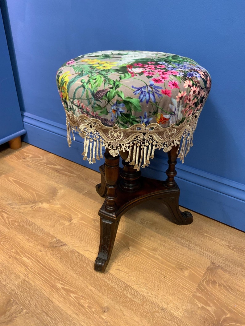 English Antique 19th Century Upholstered Stool - Etsy