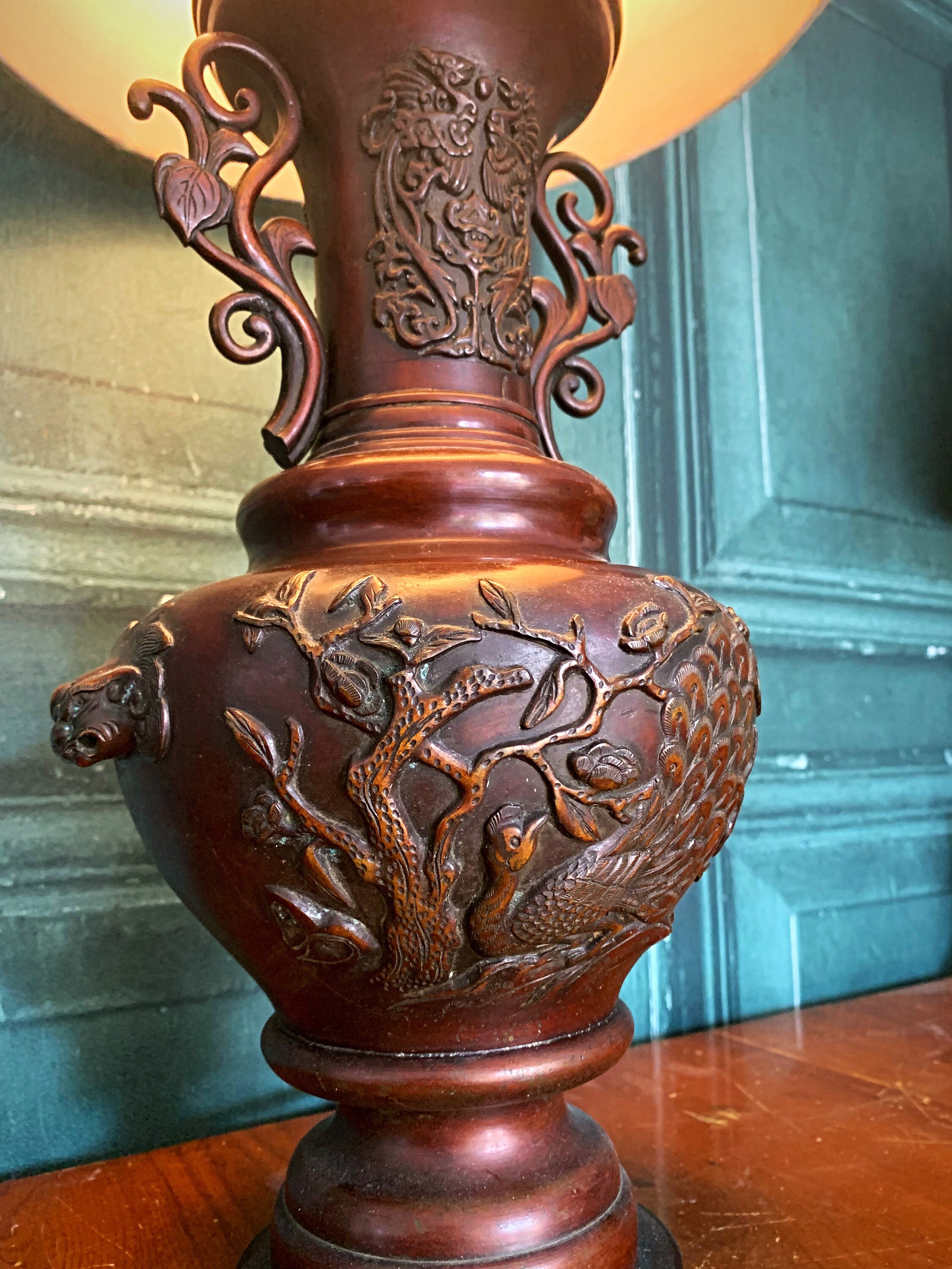Antique Japanese Bronze Lamp: Meiji Period Botanical Decor, 20" - Etsy