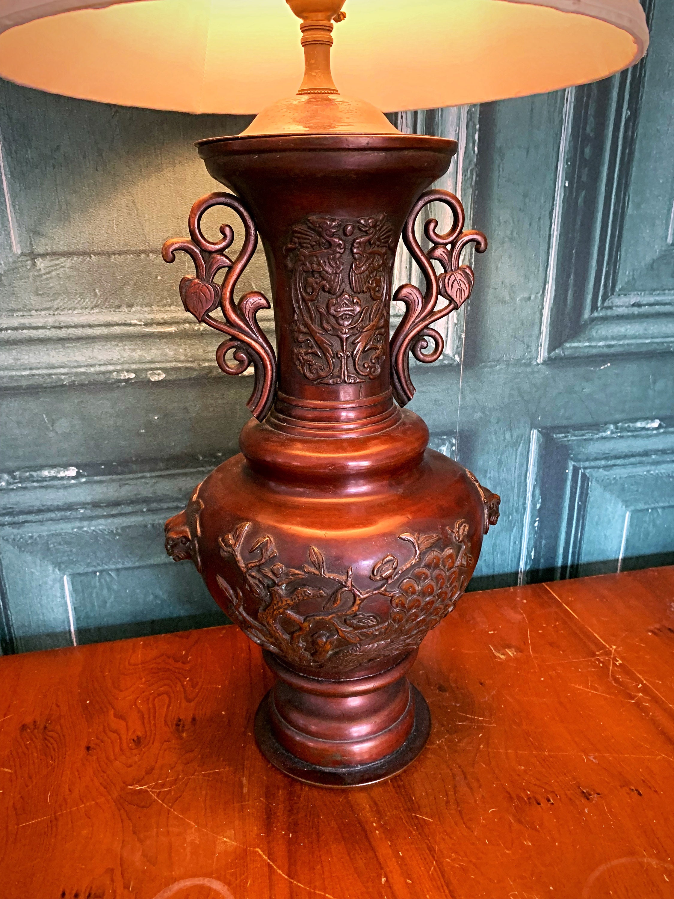 Antique Japanese Bronze Lamp: Meiji Period Botanical Decor, 20" - Etsy