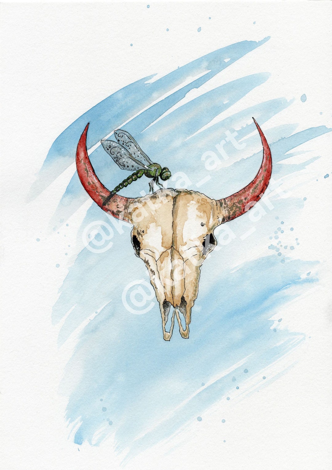 Digital File, Skull Art, Skull and Dragonfly, Animal Skull Art, Skull ...